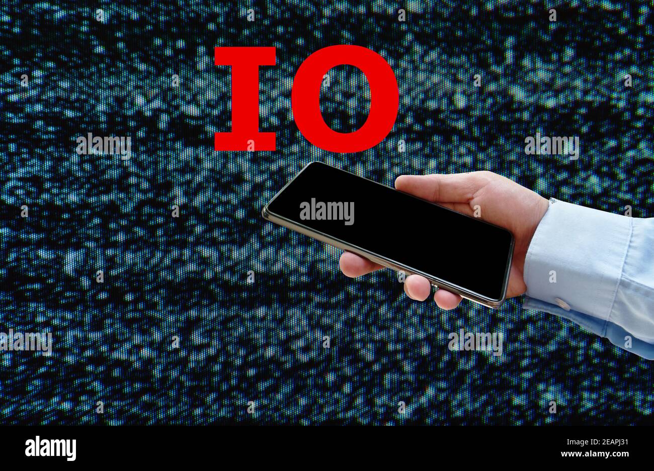 red letter IO or information operation over smart phone in businessman ...