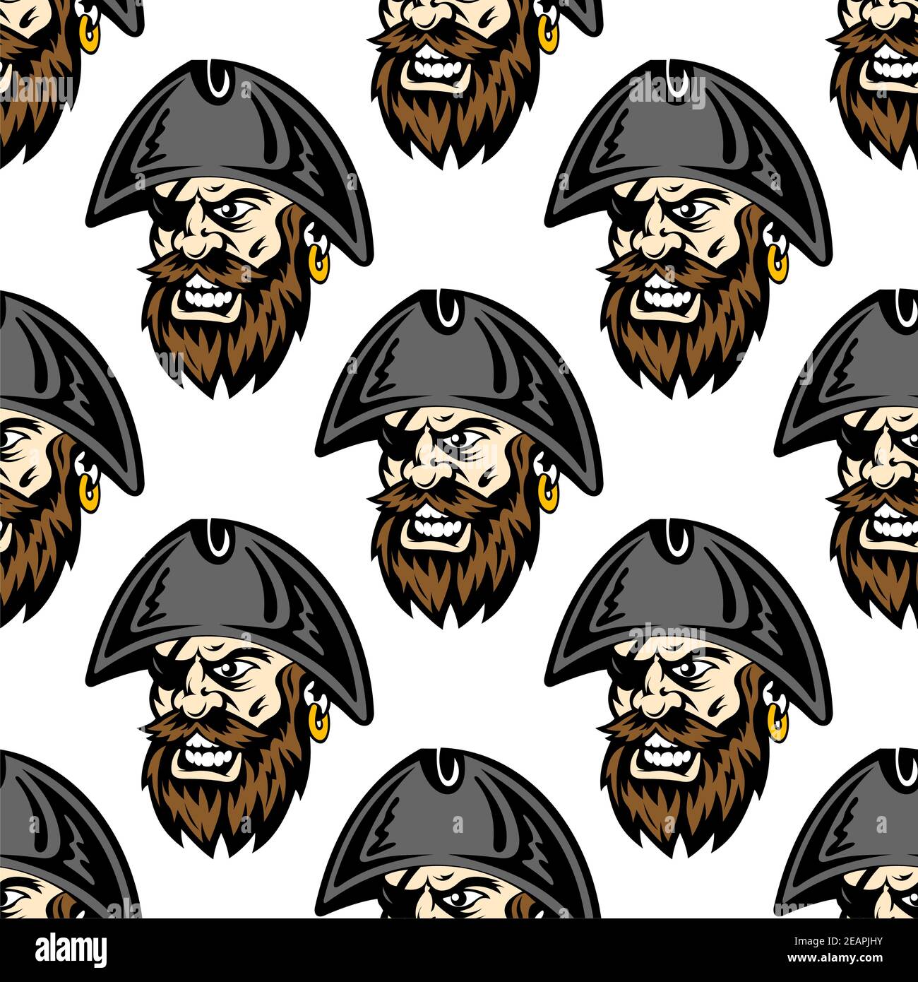 Cartoon fierce one-eyed pirate seamless pattern background Stock Vector ...