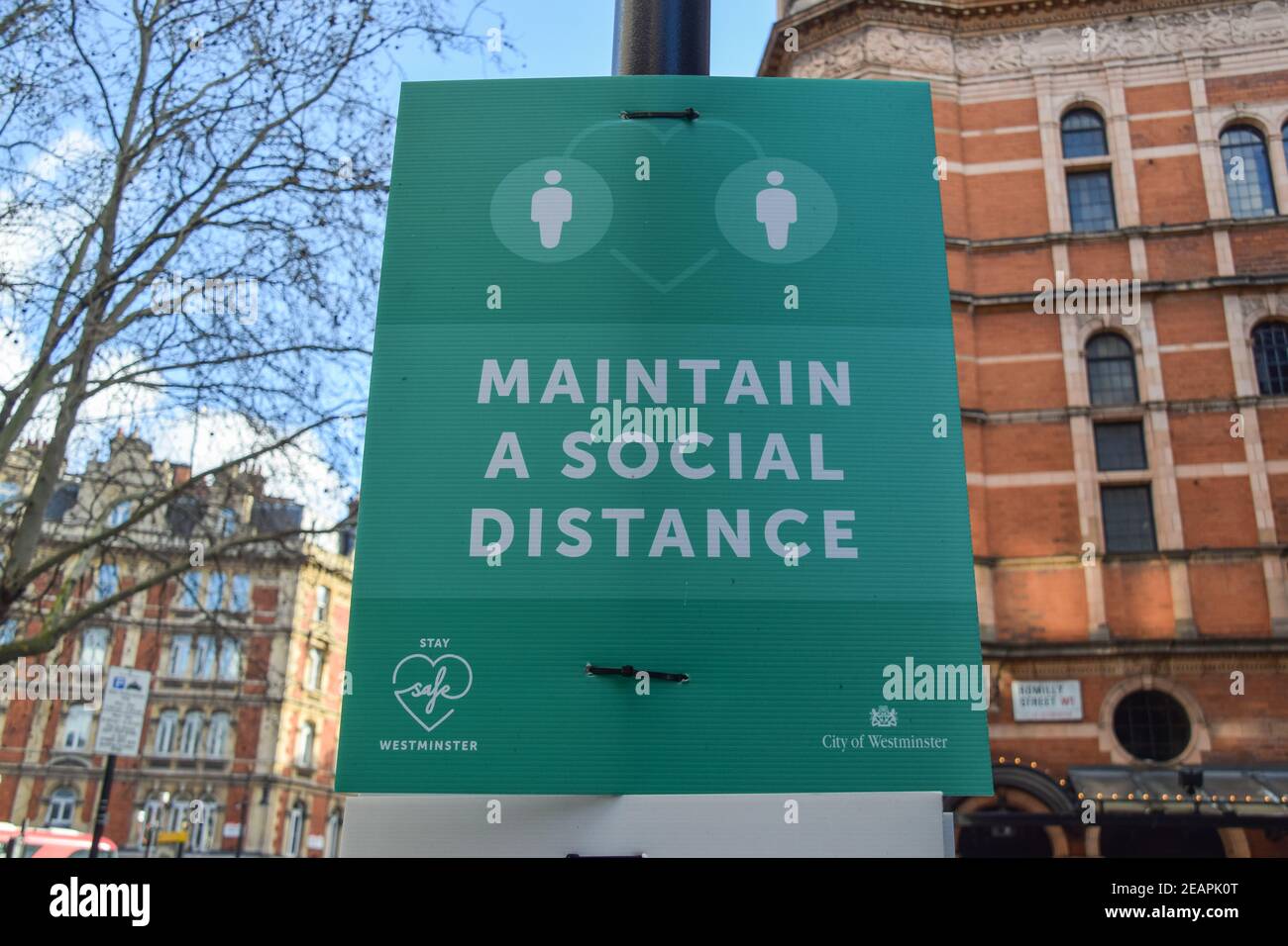'Maintain A Social Distance' sign in Soho, London, during the ...