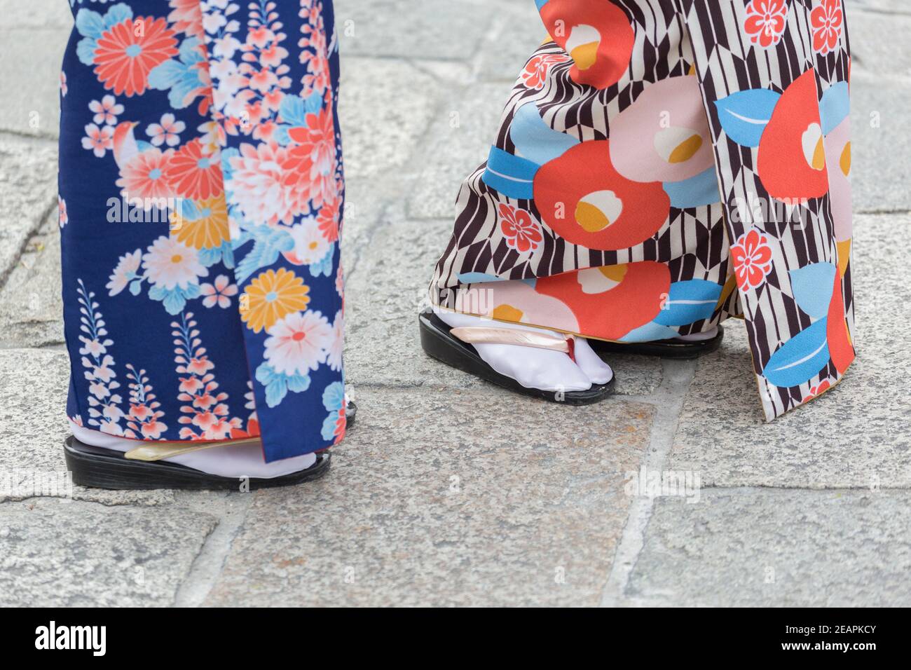 Kyoto Japan Close-up of sandals worn by traditionally dressed women in ...