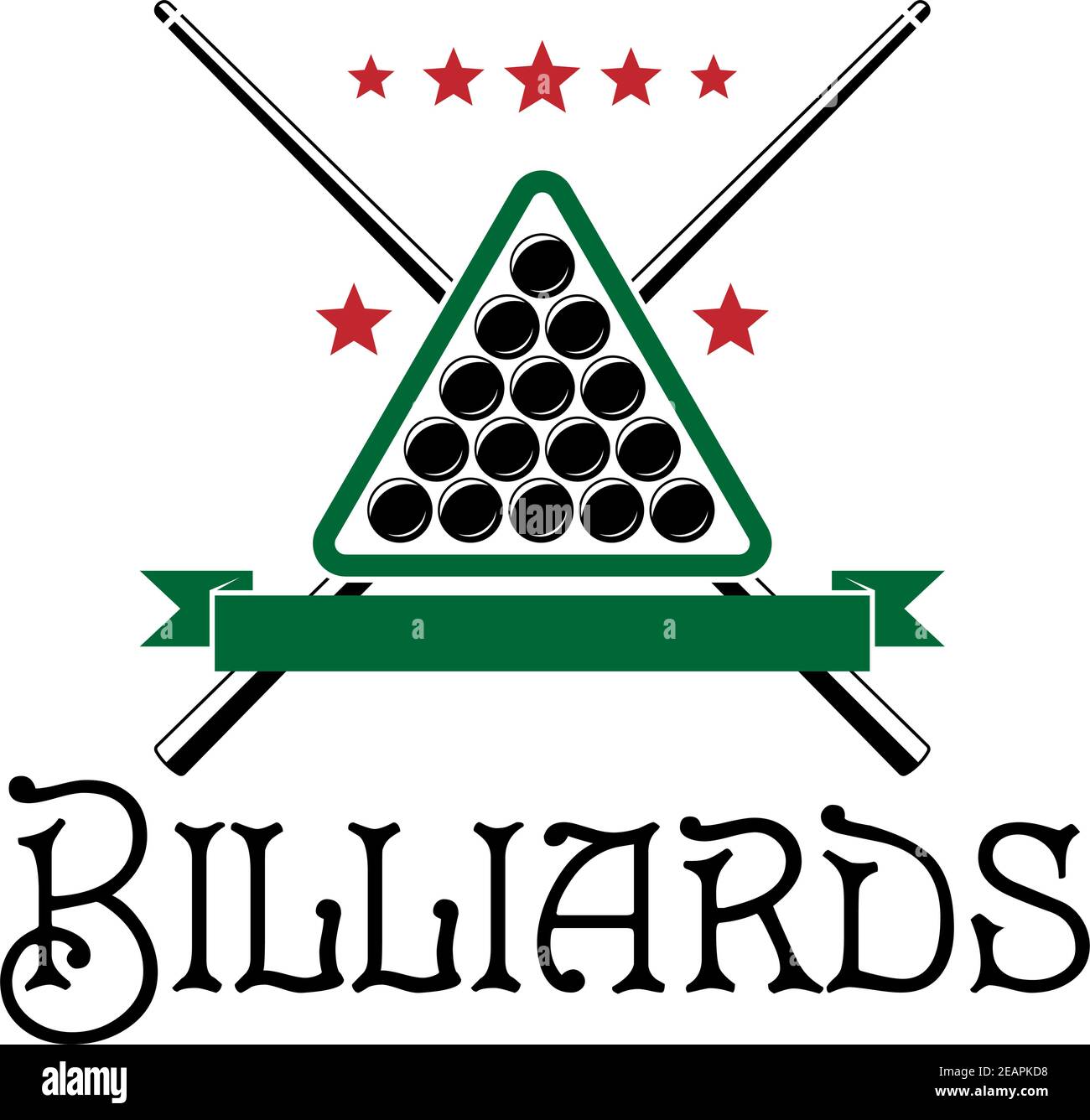 Billiards club emblem with ball, cue, triangle and text Billiards ...