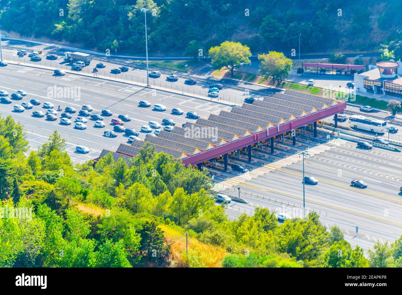Aerial view of a toll gate Stock Photo - Alamy