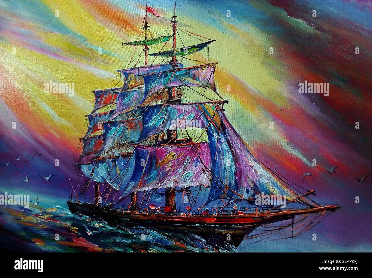 Art, painting ,Oil color, Auspicious, junk ,barque , Thai land Stock ...