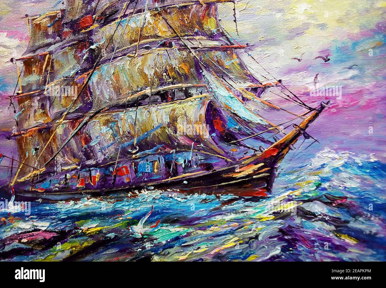 Art, painting ,Oil color, Auspicious, junk ,barque , Thai land Stock ...