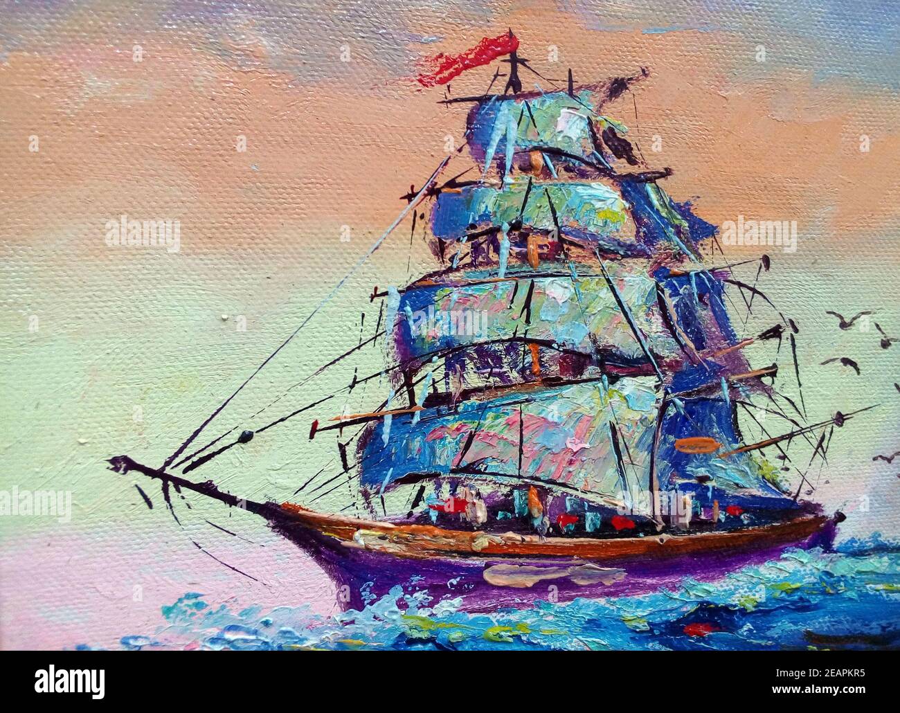Art, painting ,Oil color, Auspicious, junk ,barque , Thai land Stock ...