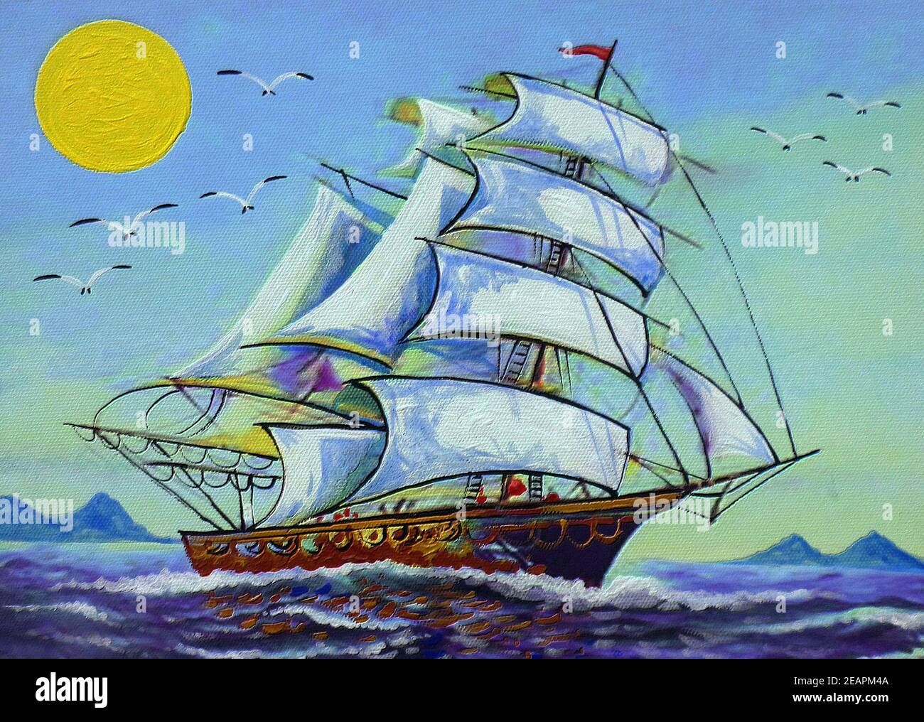 Art, painting ,Oil color, Auspicious, junk ,barque , Thai land Stock ...
