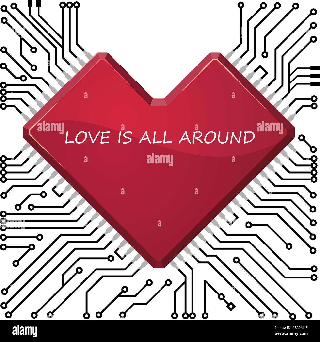 Circuit board with stylized as heart chip. For high-tech, technology ...