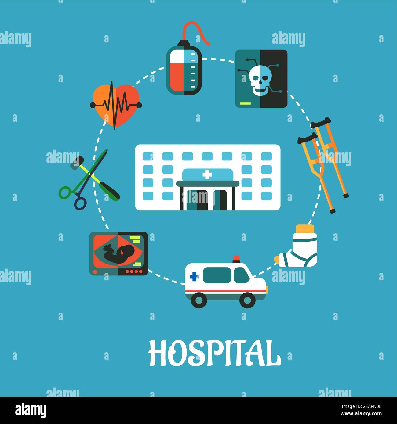 Hospital flat inforgraphic design or poster with a hospital building ...