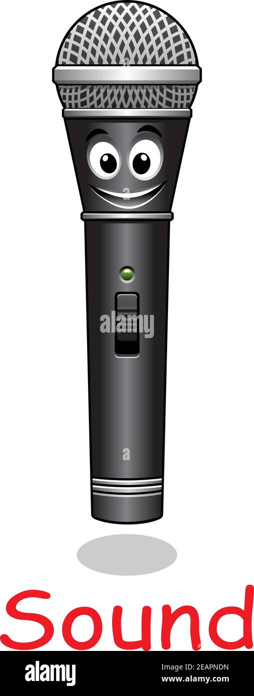 Cartoon smiling microphone character for audio and music equipment ...