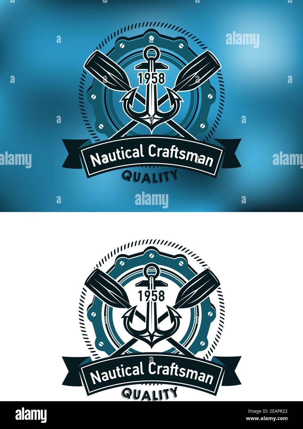 Nautical craftsman emblem with anchor, porthole, paddles and ribbon for ...