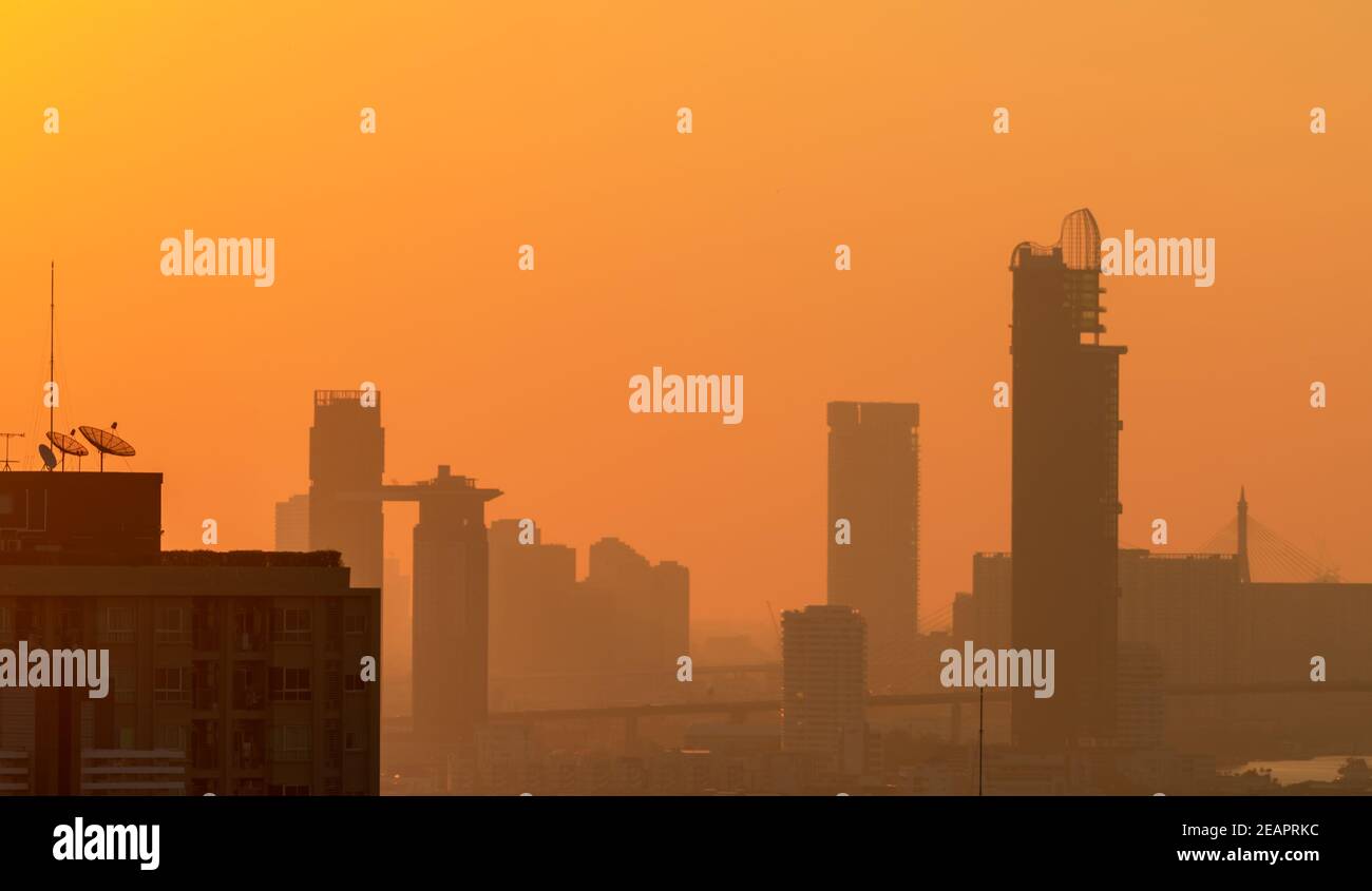 Air pollution in Bangkok, Thailand. Smog and fine dust of pm2.5 covered ...