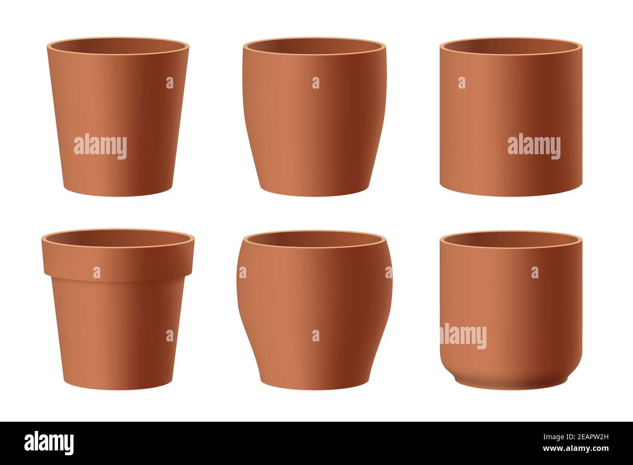 Vector set of realistic brown ceramic flower pots isolated on white ...
