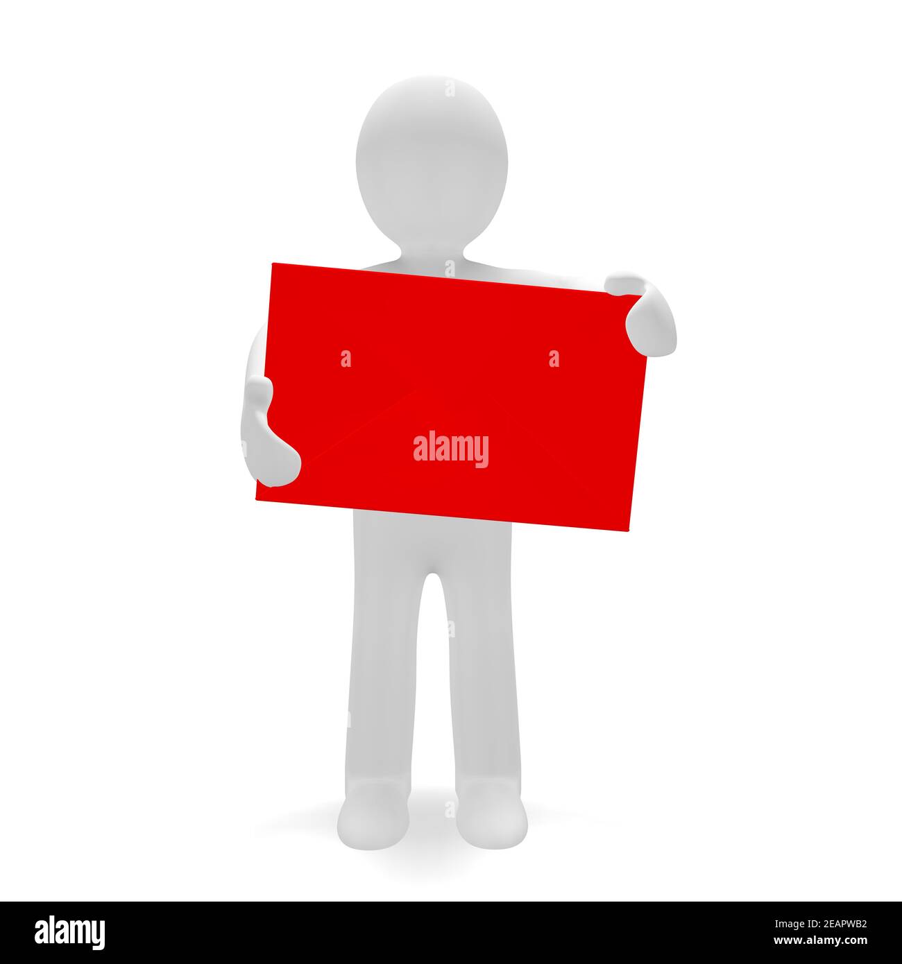 Little man holds a huge letter Stock Photo - Alamy