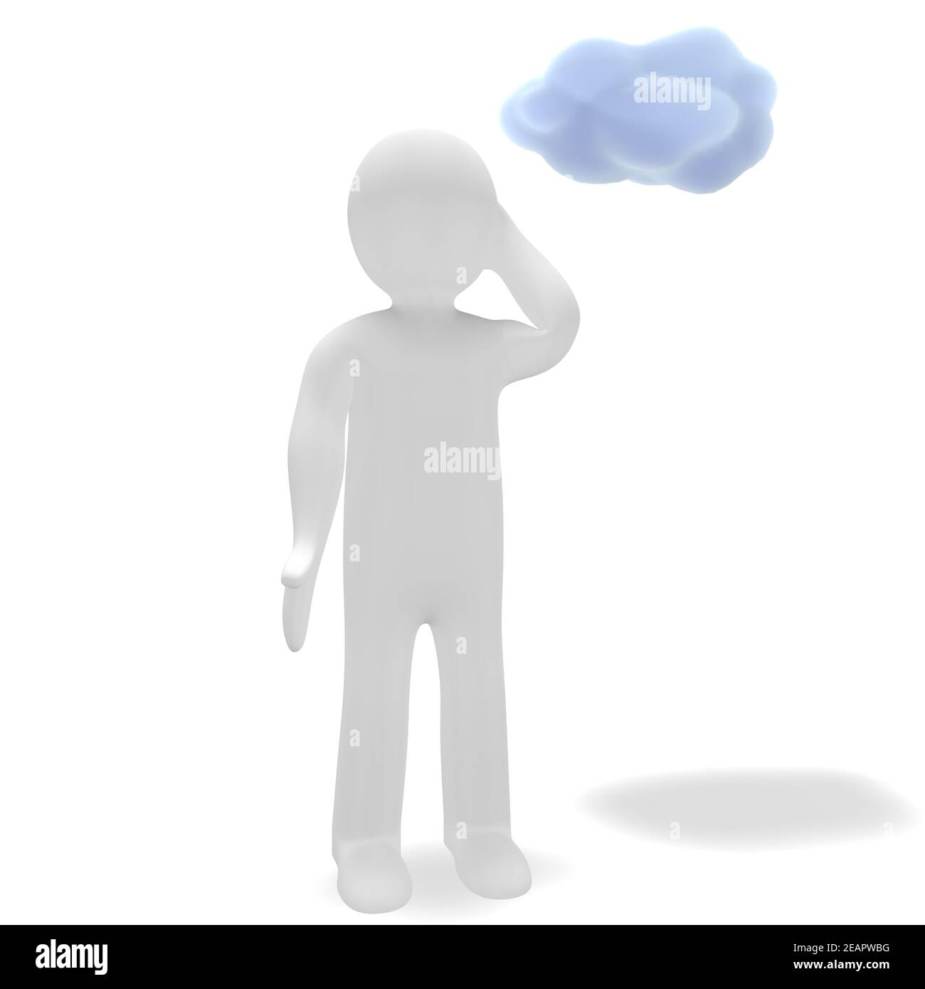 Little man thinks what to say Stock Photo - Alamy