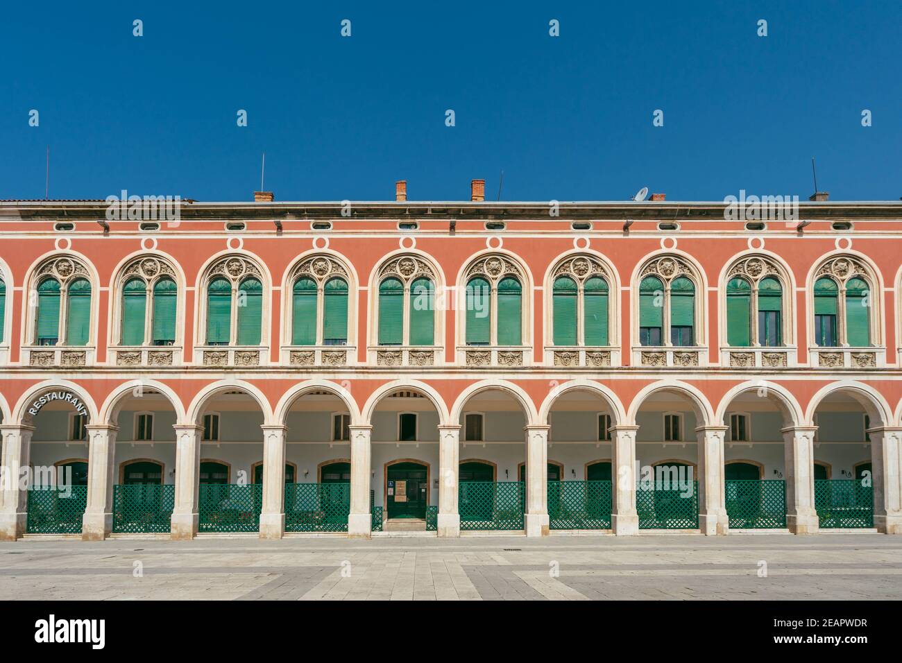 Facade view of arch passage in republic square in Split Croatia Stock ...