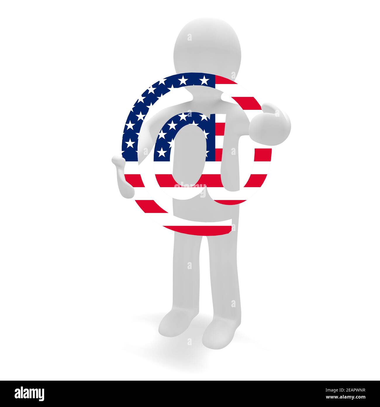 Little man holds a huge @ symbol Stock Photo - Alamy