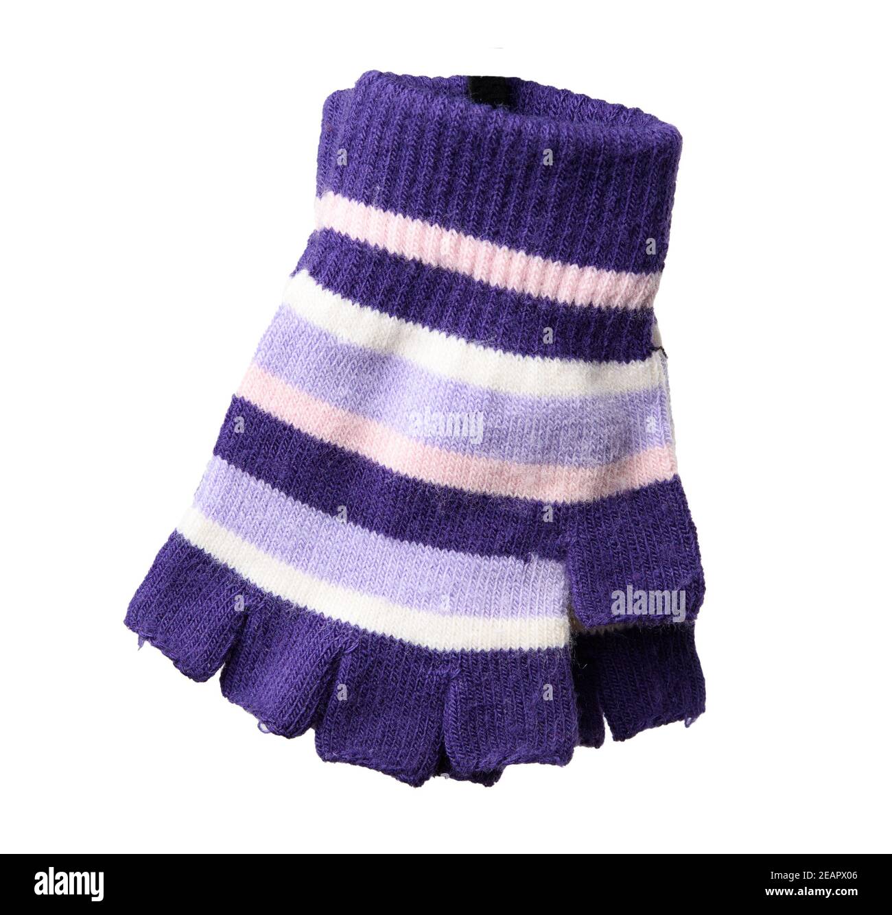 knitted mittens from multicolored woolen thread isolated on white ...