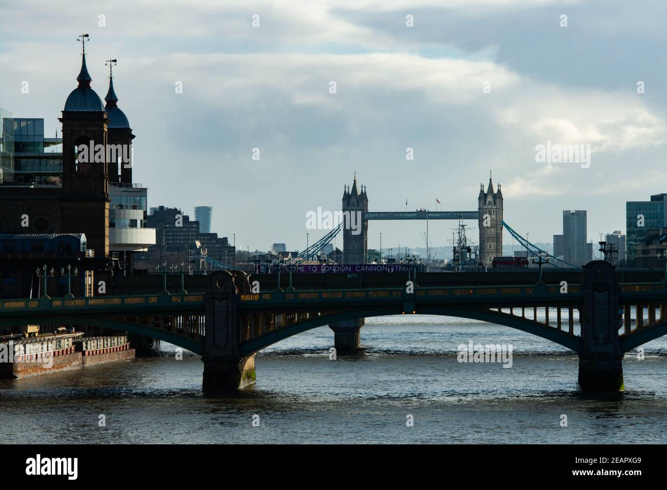 View to Southwark Bridge and Tower Bridge, London Stock Photo - Alamy