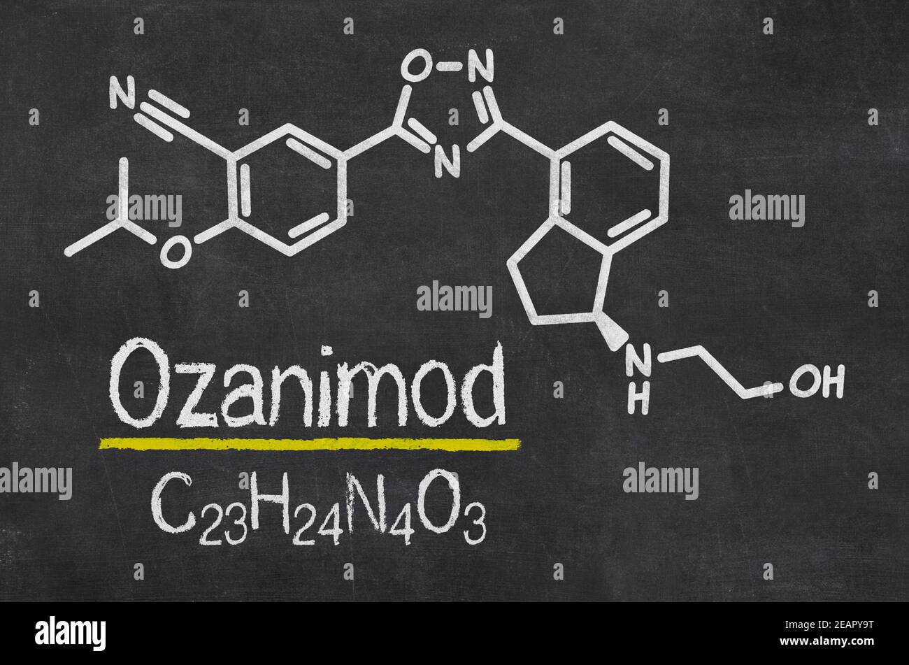 Blackboard with the chemical formula of Ozanimod Stock Photo - Alamy