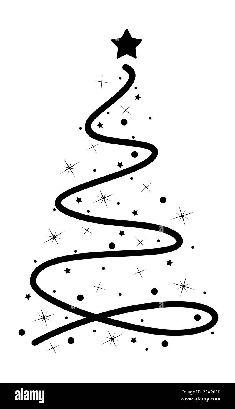 Drawn abstract christmas tree with decorations on a white background ...