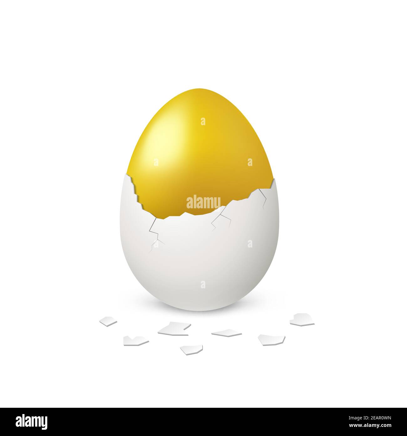 Golden egg in white eggshell on white background. Vector realistic egg ...