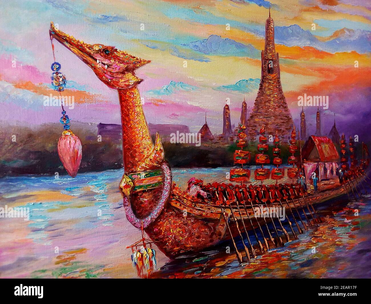 Art ,painting ,Oil color, royal barge, Thailand , Suphannahong Boat ...
