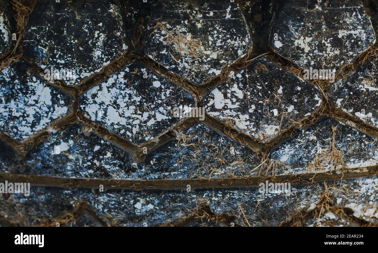 The texture and the tread pattern on the old worn-out car tires Stock ...