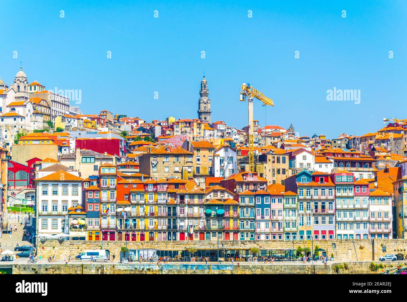aerial view of porto dominated by torre dos clerigos tower, Portugal ...