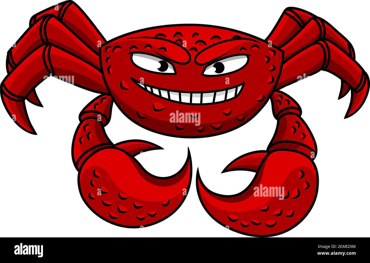 Funny cartoon red crab character isolated on white for seafood or sea ...
