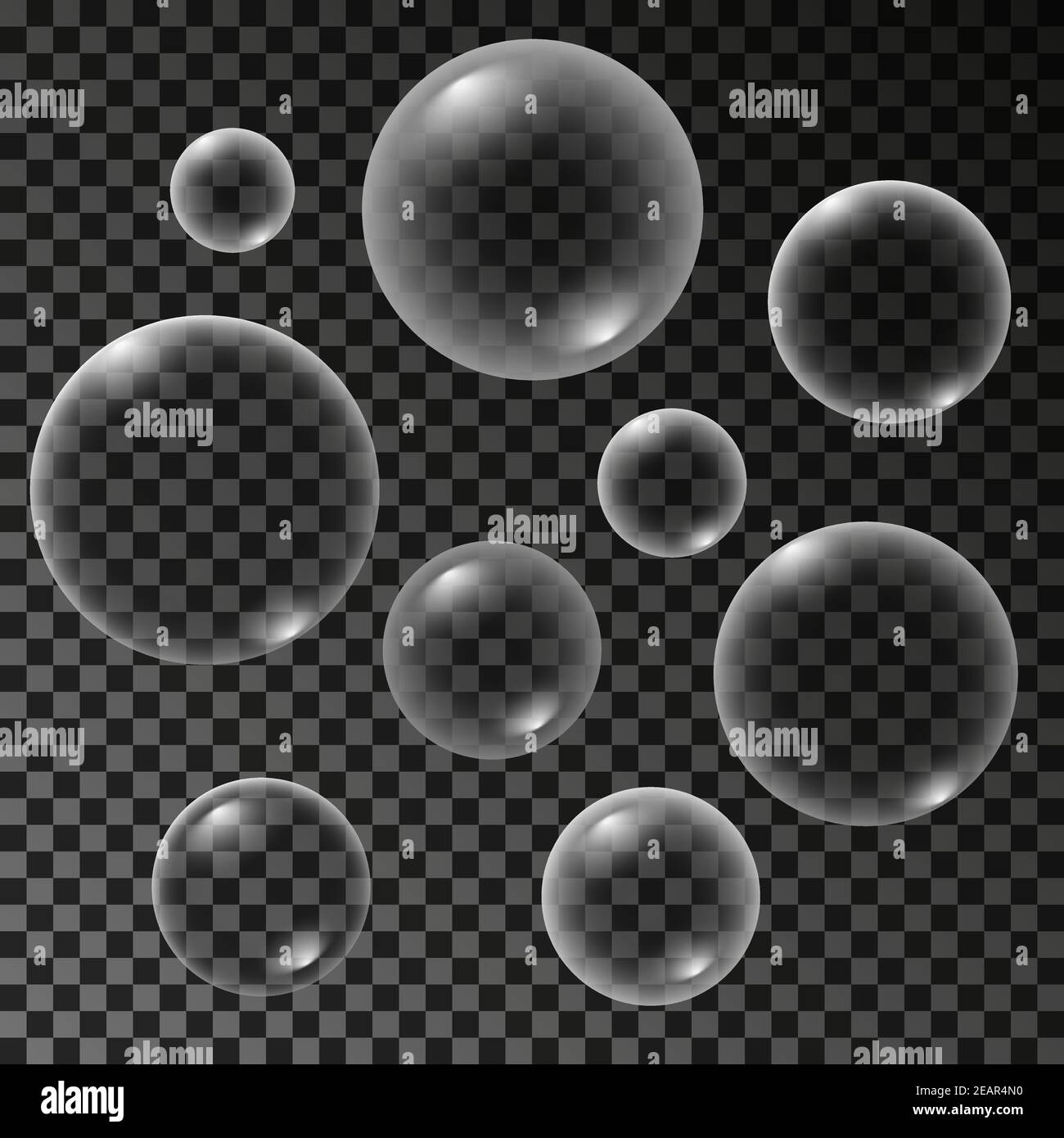 Vector air bubbles set isolated on dark transparent background. White ...