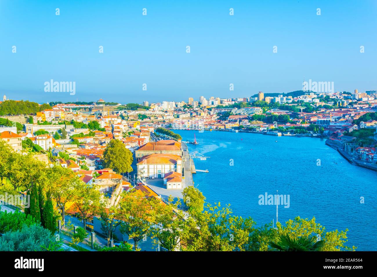Aerial view of Porto with the monastery da serra do pilar and wine ...