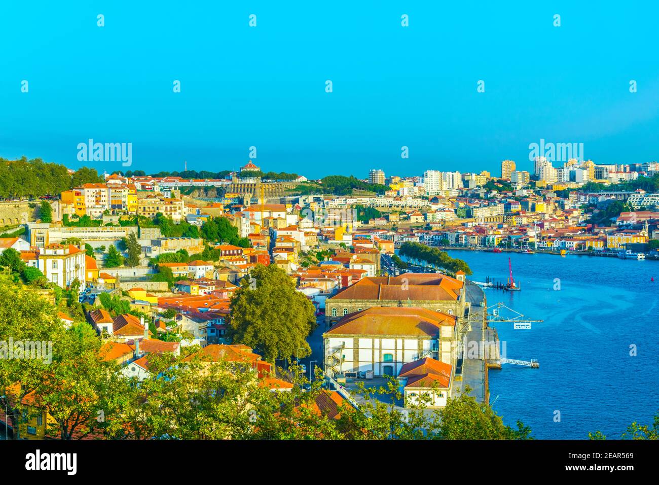 Aerial view of Porto with the monastery da serra do pilar and wine ...