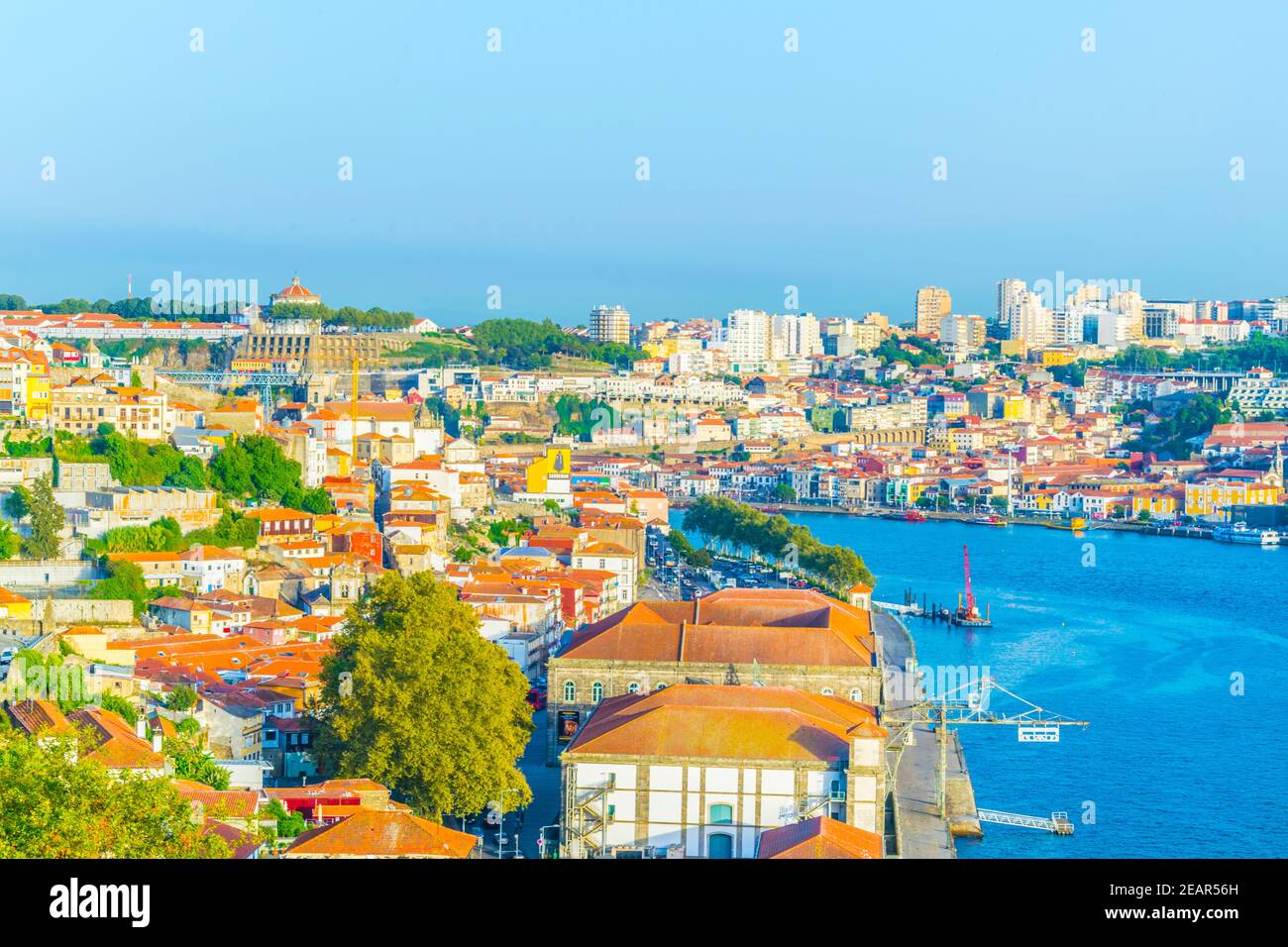 Aerial view of Porto with the monastery da serra do pilar and wine ...