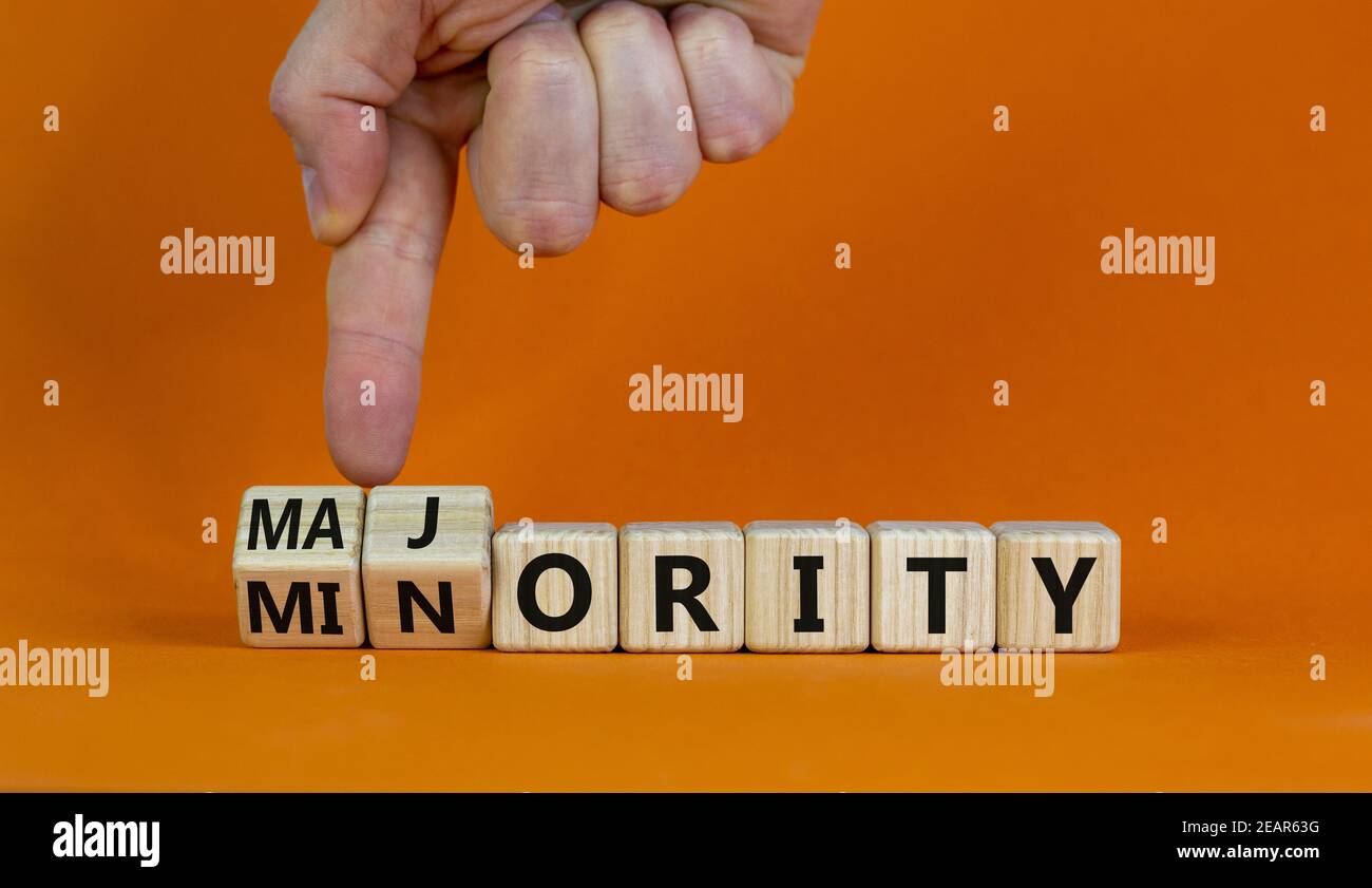 Minority or majority symbol. Businessman turns a cube and changes the ...