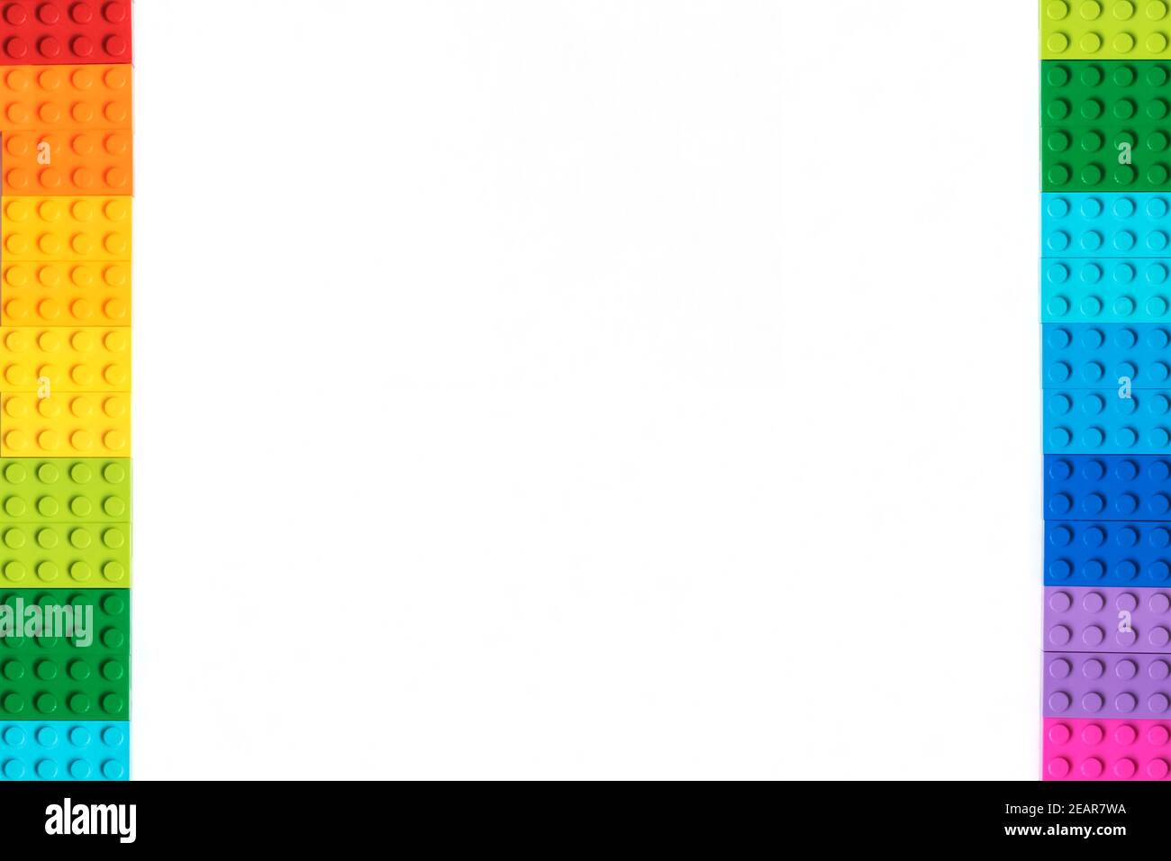 Frame of Multicolor lego constructor bricks on white background ...