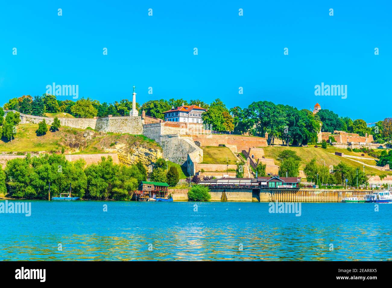 View of riverside of Sava dominated by Kalemegdan fortress in Belgrade ...