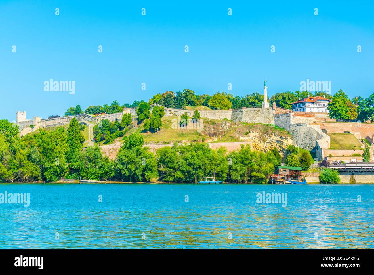 View of riverside of Sava dominated by Kalemegdan fortress in Belgrade ...