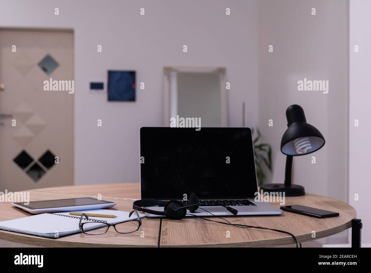work place at home with laptop Stock Photo - Alamy