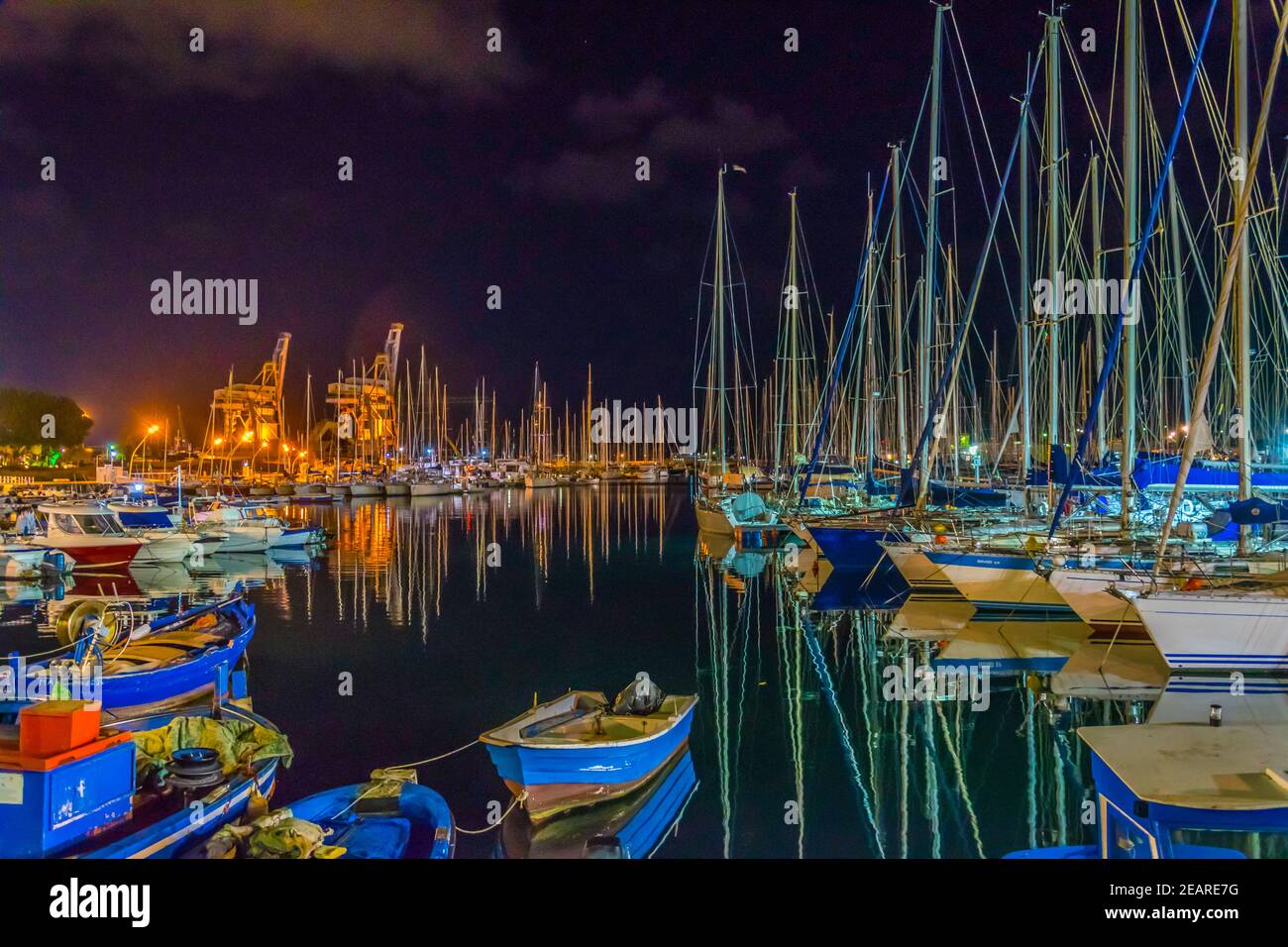 Night view of marina in Palermo Stock Photo - Alamy