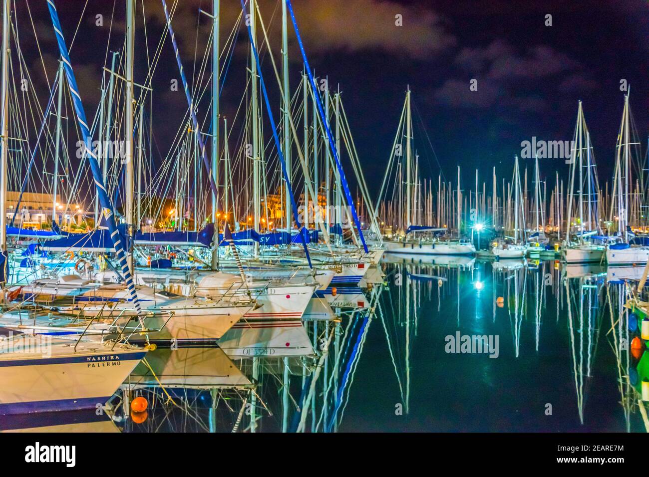 Night view of marina in Palermo Stock Photo - Alamy