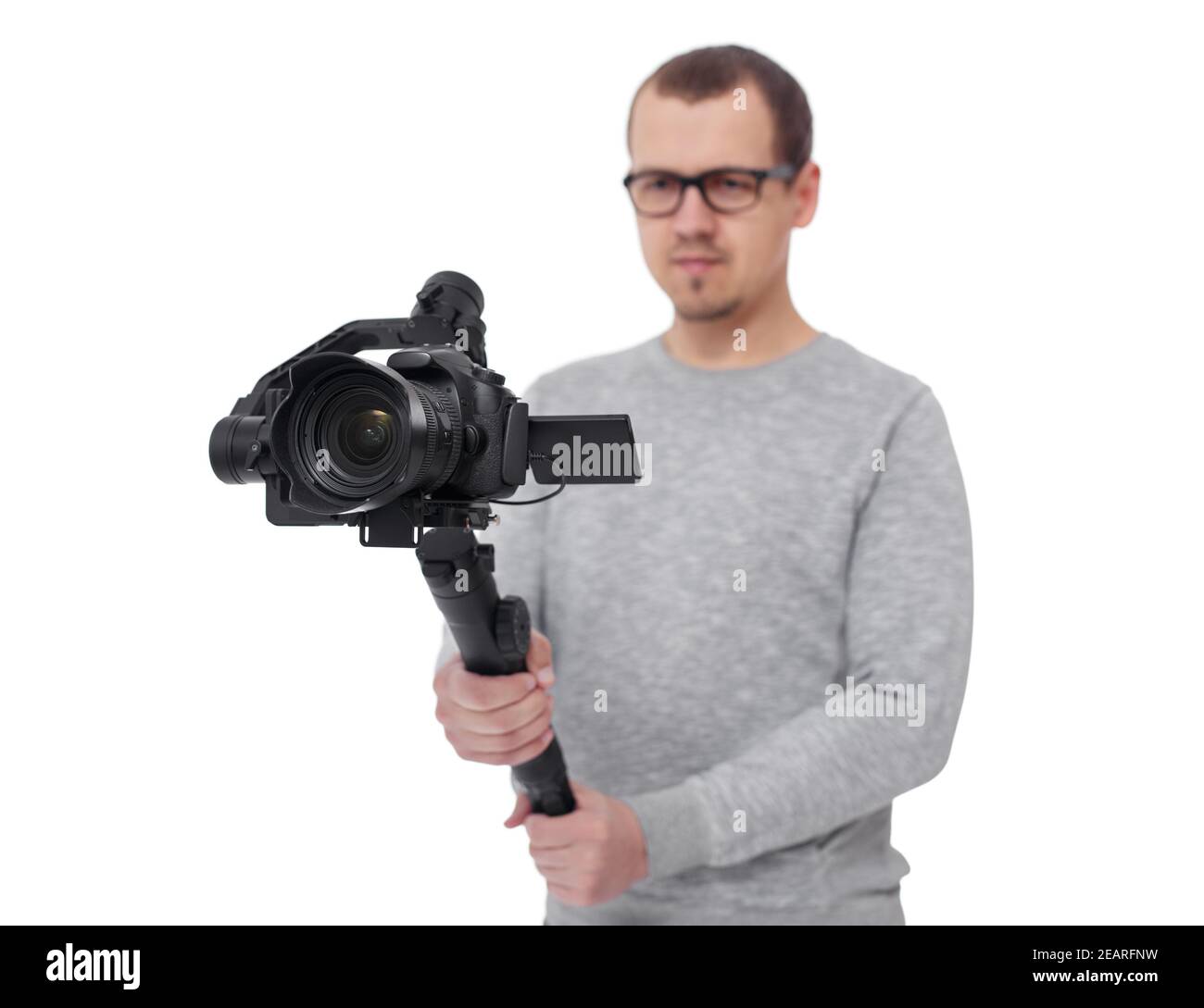 professional videographer using dslr camera on gimbal stabilizer ...