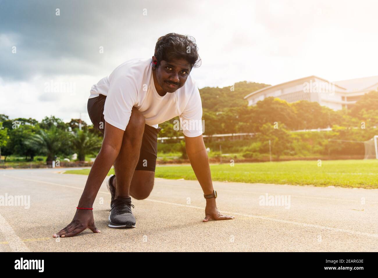 sport runner black man wear feet shoe active ready to start running ...