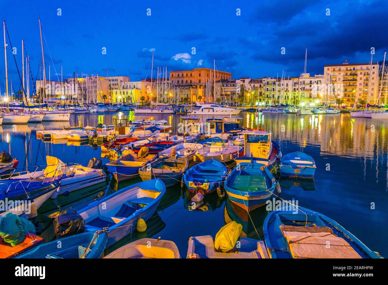 Night view of marina in Palermo Stock Photo - Alamy
