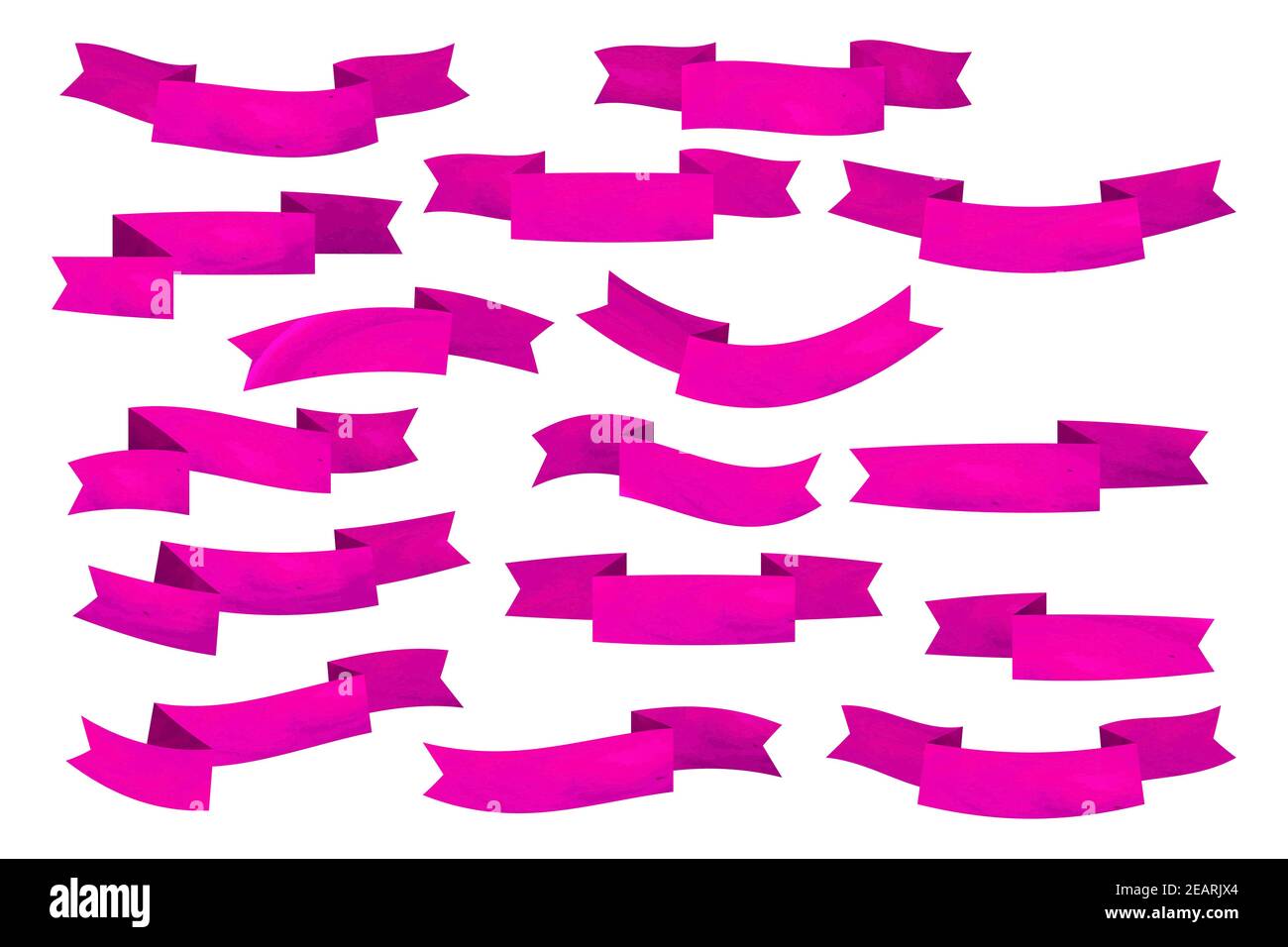 Set of pink flat ribbons isolated on white background. Ribbon banner ...