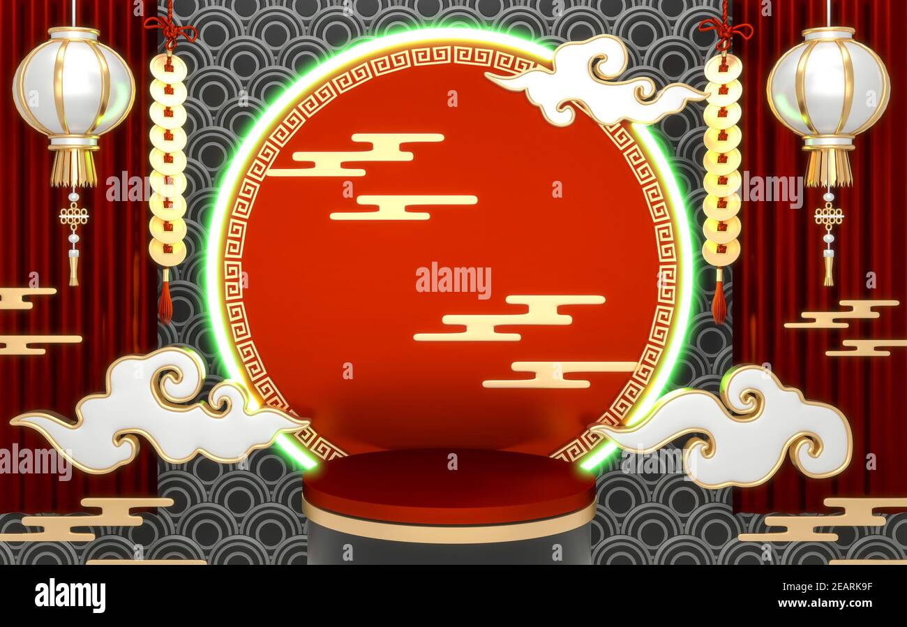 The Red Japanese podium show cosmetic product geometric japan style.3D ...