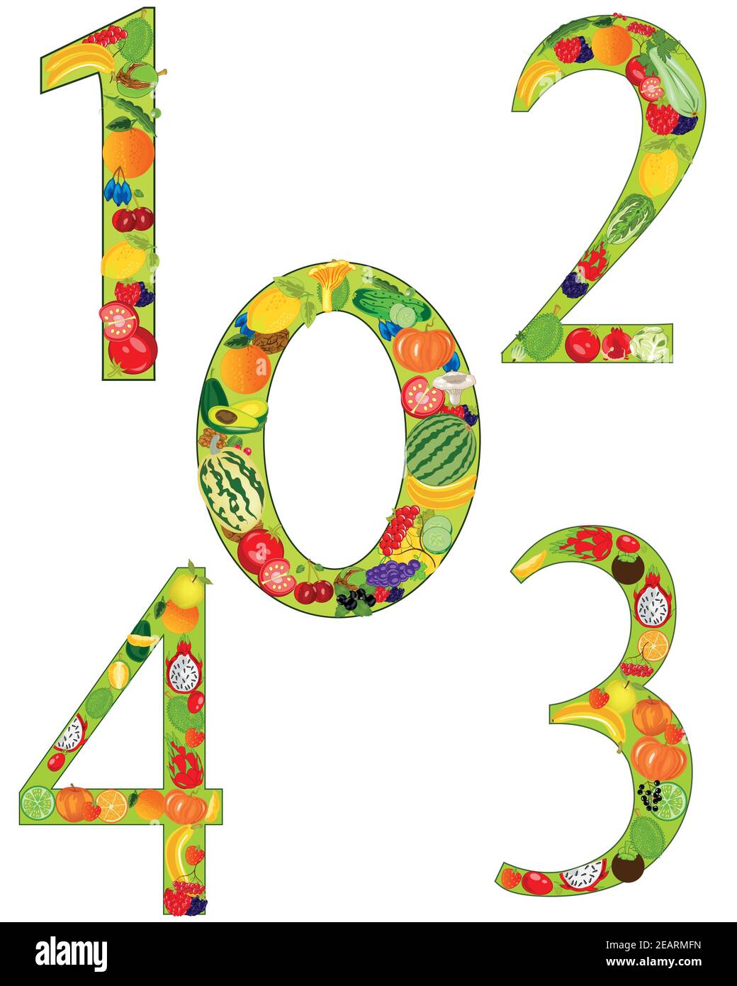Numerals decorative zero one two three four fruits Stock Vector Image ...