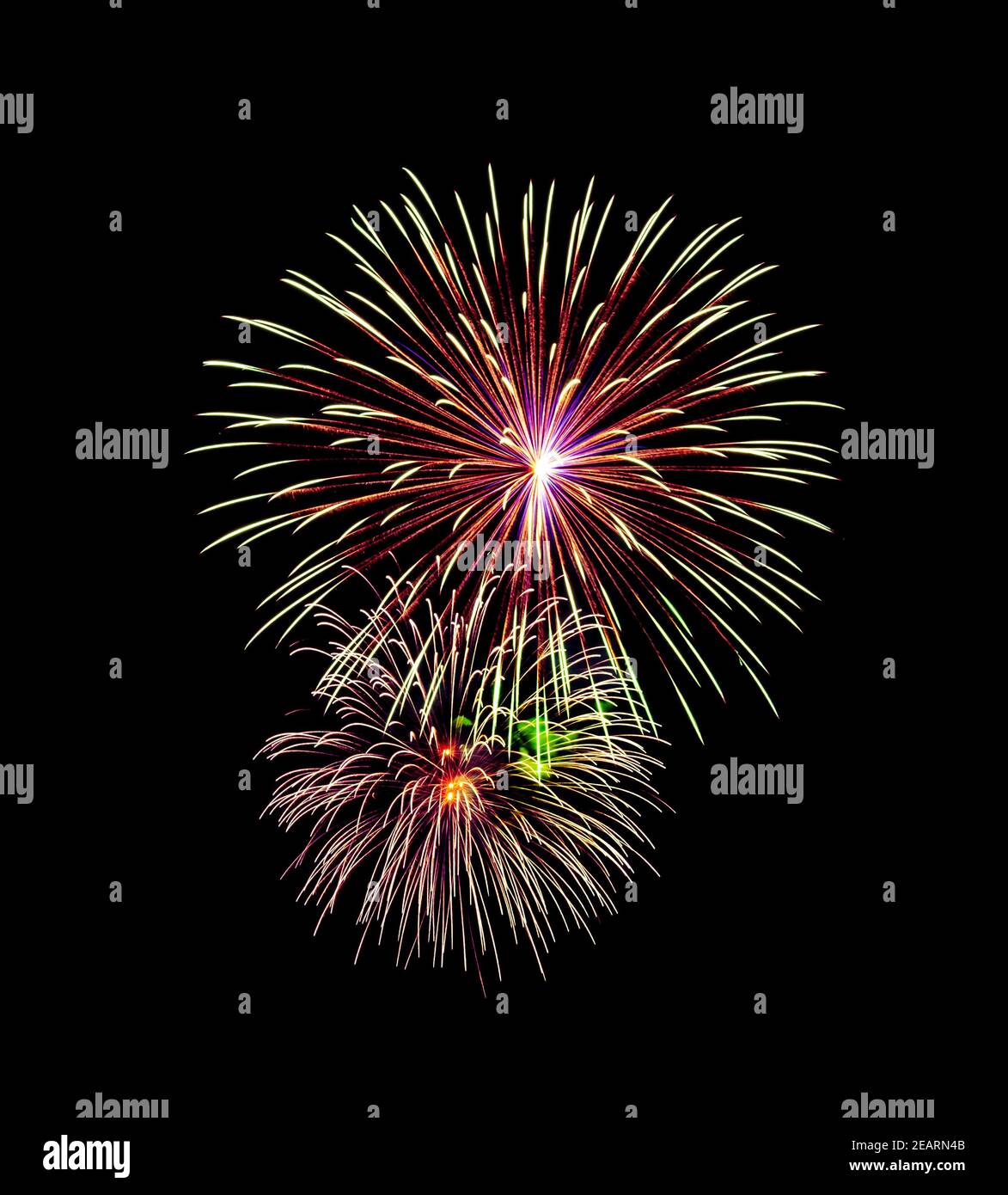 Beautiful colorful fireworks exploding in the night sky, isolated on ...