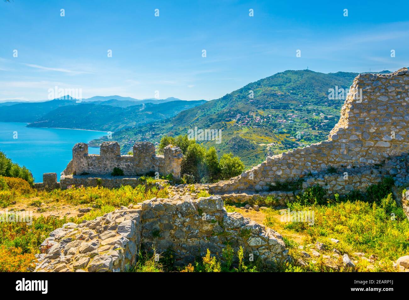 Ruins of a castle situated on La Rocca mountain in Cefalu, Sicily ...