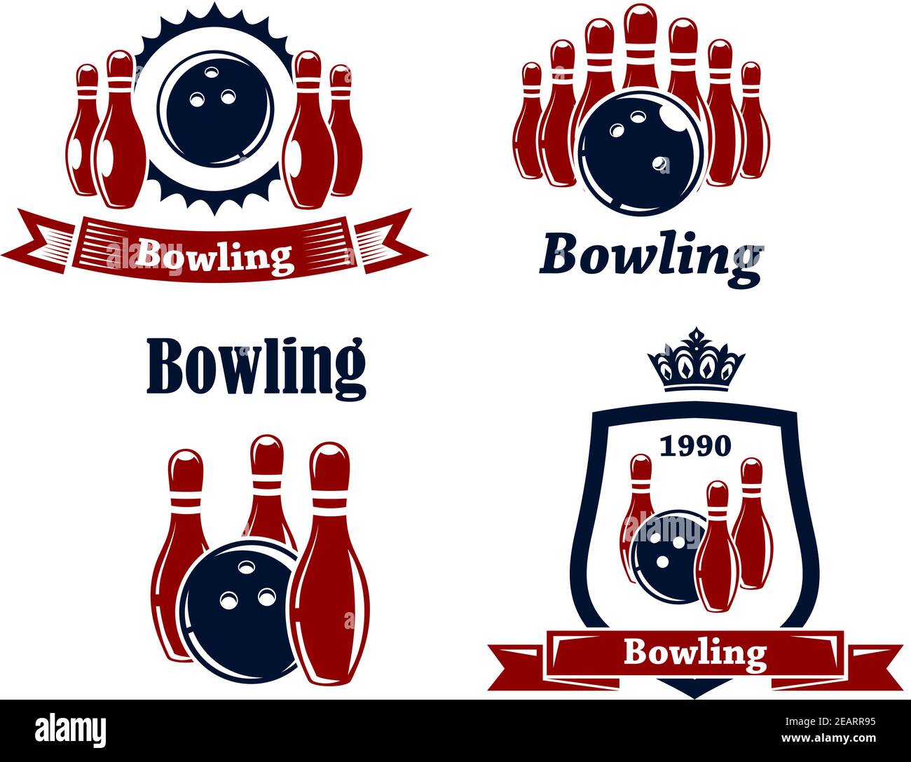Sporting bowling heraldic emblems and symbols in retro style with ball ...
