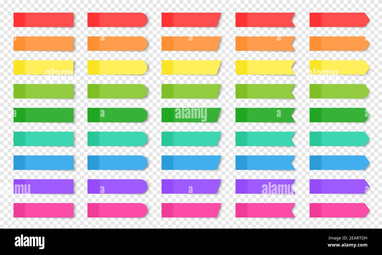 Colored realistic sticky notes isolated. Set of vector paper bookmarks ...